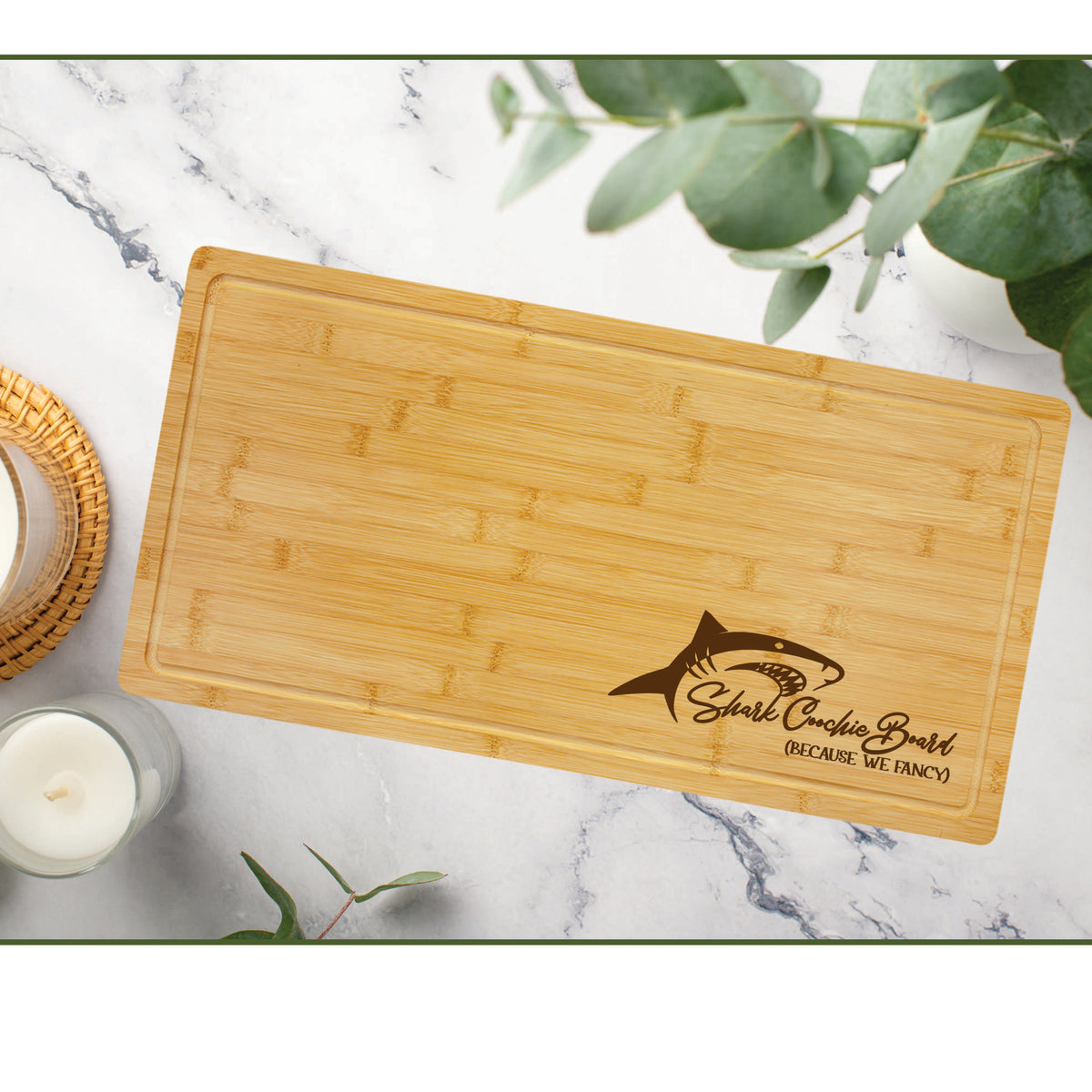Shark Coochie Bamboo Cutting Board – Funny Laser Engraved Charcuterie ...